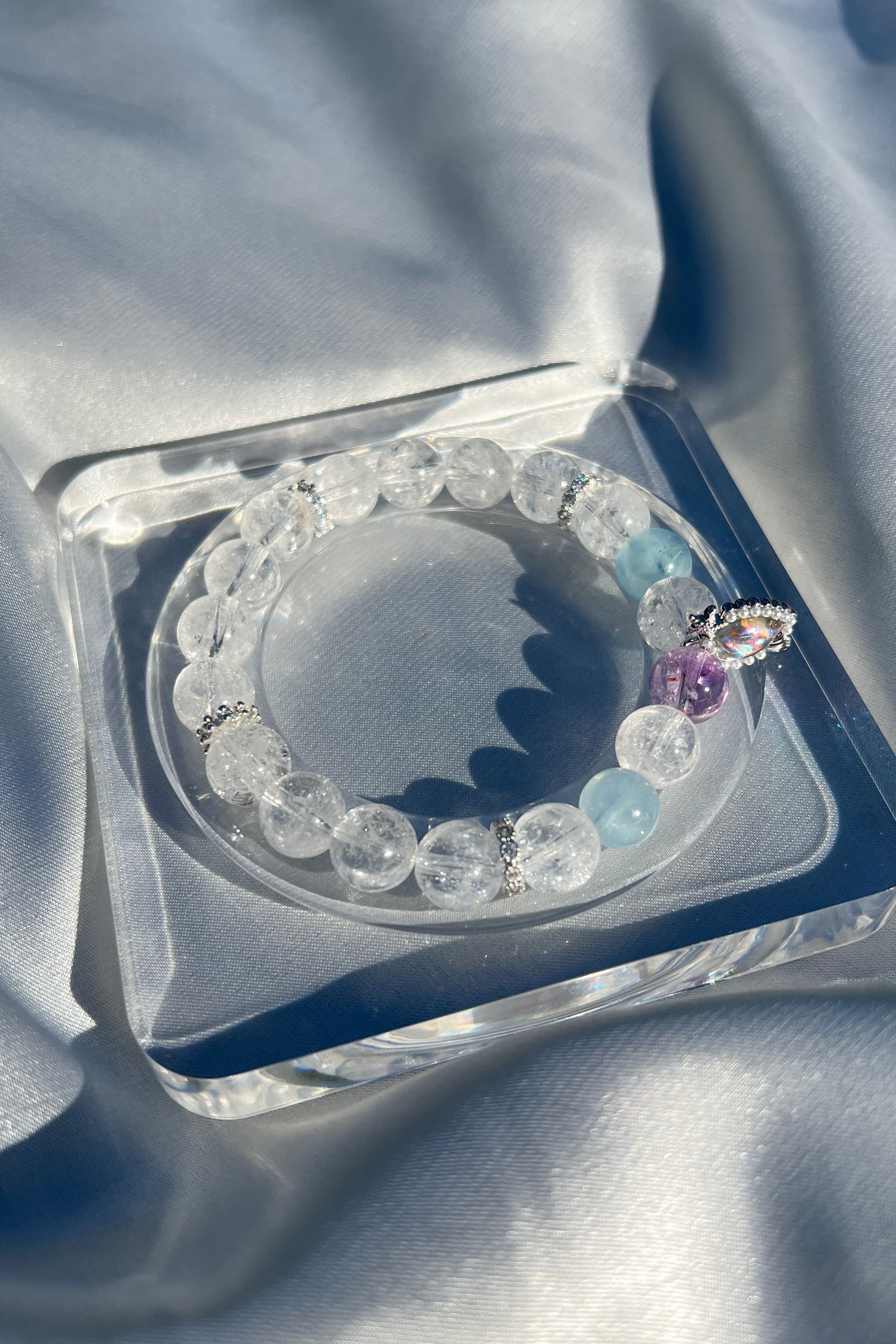 Ocean Heart Clear Purple Azeztulite Aquamarine Crystal Bracelet ...